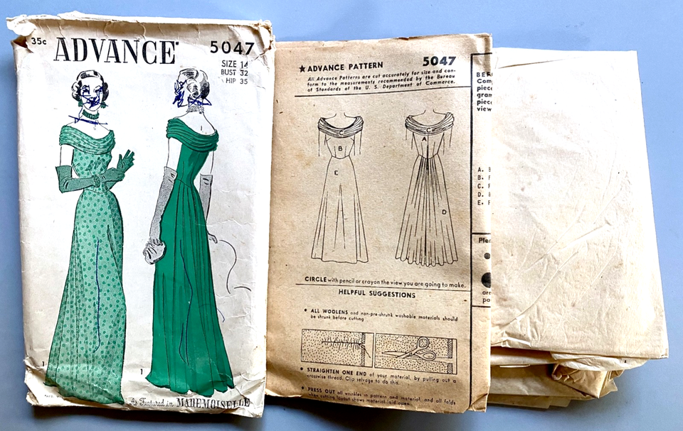 LATE 1930'S-1940'S ADVANCE PATTERN #5047 FACTORY-CUT OUT/COMPLETE SZ.14 ...