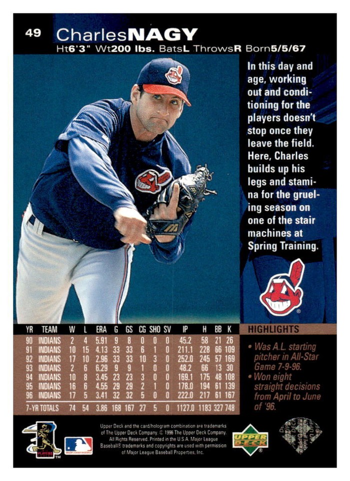 1997 Upper Deck #49 Charles Nagy Cleveland Indians AS Baseball NM | eBay