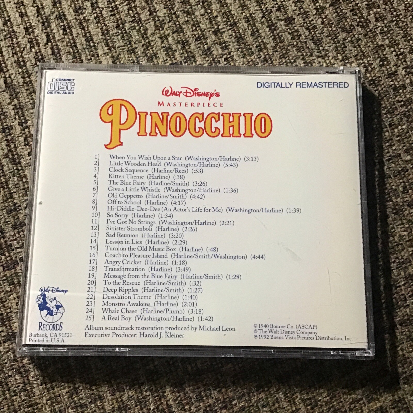 PINOCCHIO 1940 CD ORIGINAL SOUNDTRACK REMASTERED EDITION 25TRX | eBay UK