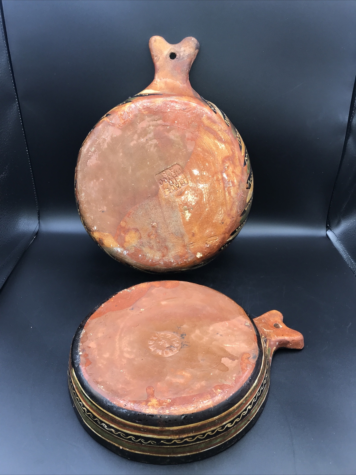 TWO Vintage Mexican Made In Mexico AB Pans Skillets Primitive Red ware ...
