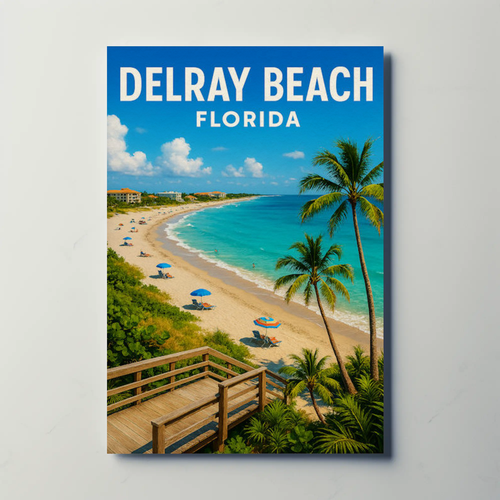 Delray Beach Florida Boardwalk Ocean Palms Travel Poster | eBay