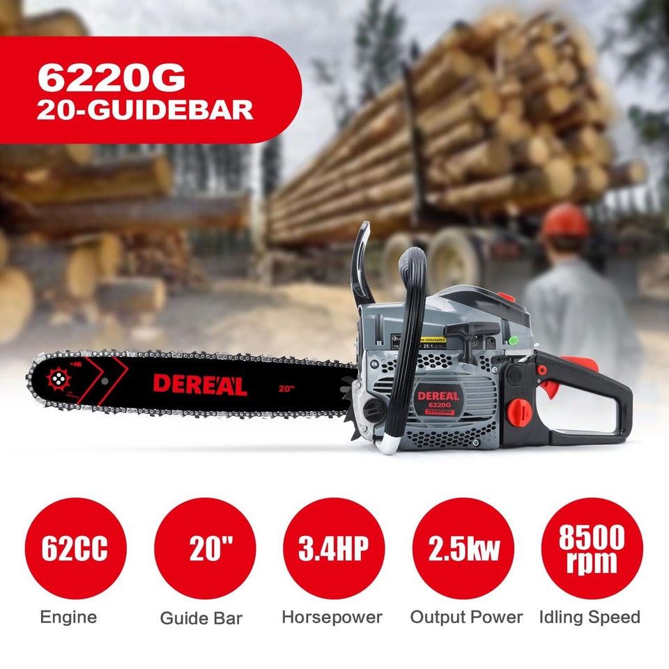 62CC Gas Chainsaws 2-Stroke Gasoline Chainsaw 20-Inch Gas Powered ...