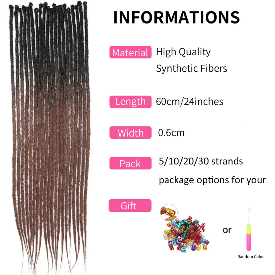 24"/0.6cm Thin Dreadlocks Extensions SE Dreads Ombre Crochet Braid ...
