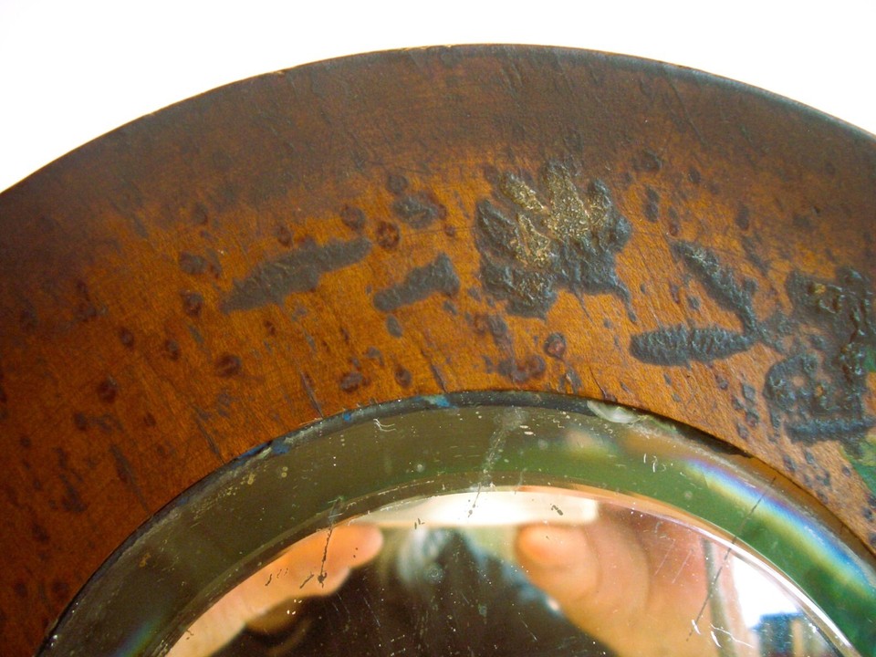 Ant/Vtg Mexican Folk Art? HandPainted Floral Wood Rim Beveled Mirror ...