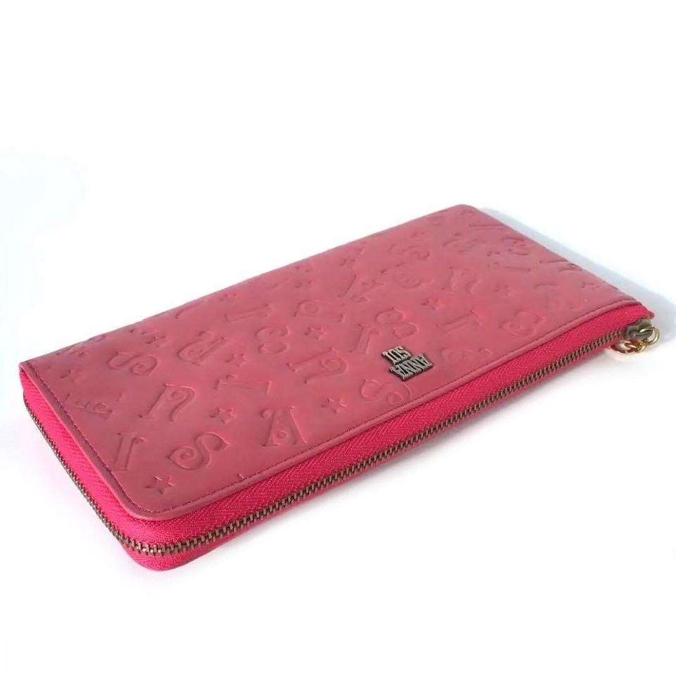 Anna Sui Disney Disco Pink Leather L-Shaped Wallet w/ Card Case New ...