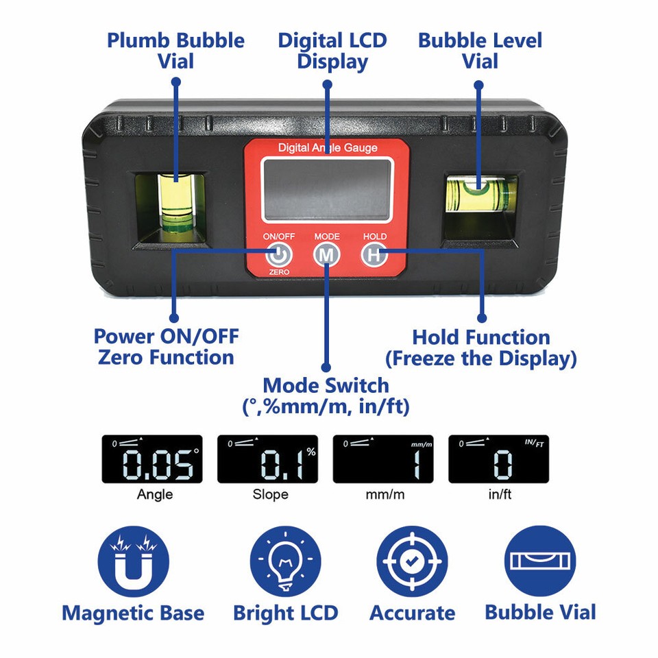 6-Inch Digital Level, Angle Slope with LCD Display and Magnetic Base ...