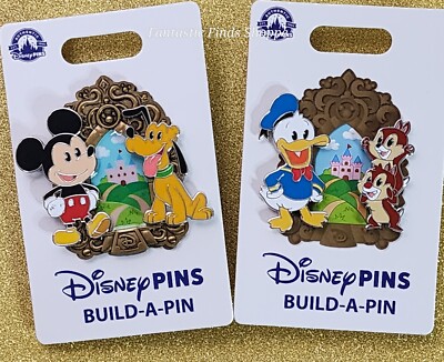 Disney Build-A-Pin Mickey Pluto Donald Chip N Dale Castle Base 5 Pin ...