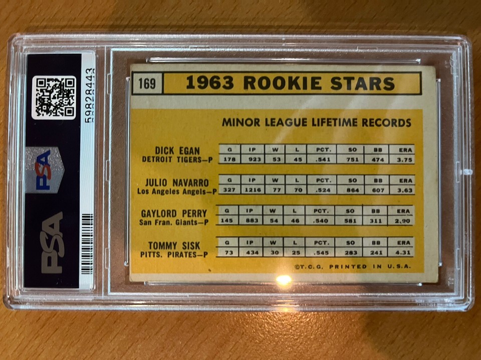 1963 Topps Gaylord Perry #169 RC HOF PSA 3 VG Egan Navarro Sisk New ...