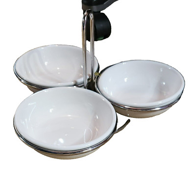 Condiment 3 White Ceramic Dishes with Silver Metal Serving Stand | eBay