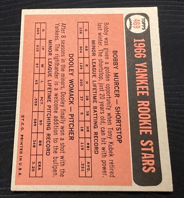 1966 Topps - 1966 Rookie Stars #469 Bobby Murcer, Dooley Womack (RC ...