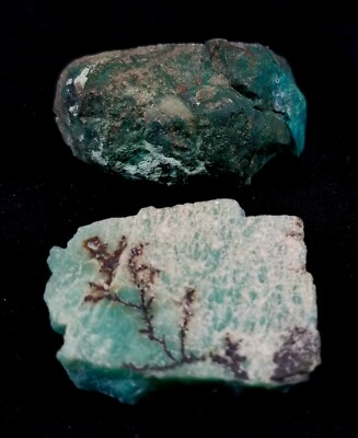 Two Rough Amazonite Rock Specimens Split Geode 65 Grams & Detritus Slab ...