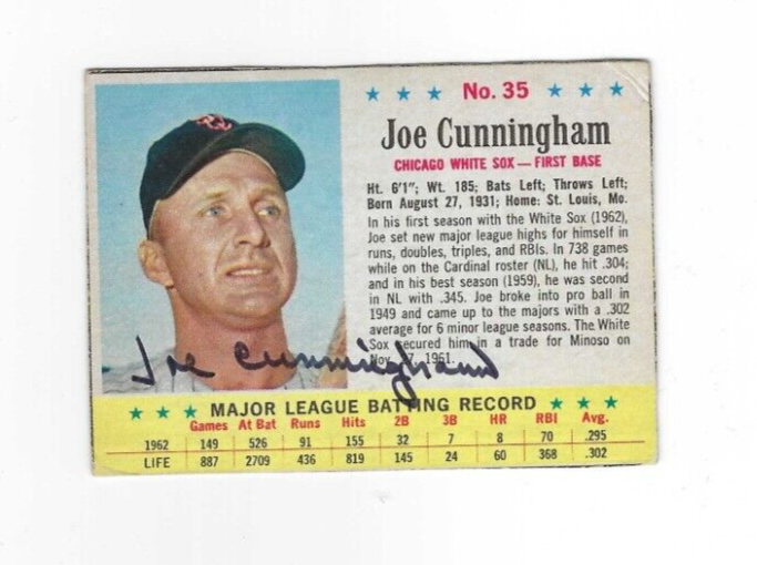 Signed JOE CUNNINGHAM Chicago White Sox 1963 Post Cereal Card #35 w/COA ...