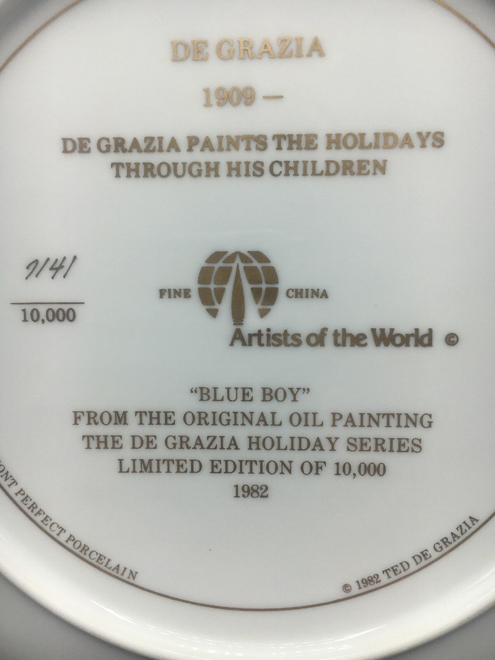 "Blue Boy" De Grazia Collector Plate 1982 Holiday Series ~ | eBay
