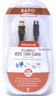 BAFO Premium IEEE 1394 Firewire / Sony i.LINK Cable 10FT 6/9 6 Pin To 9 ...