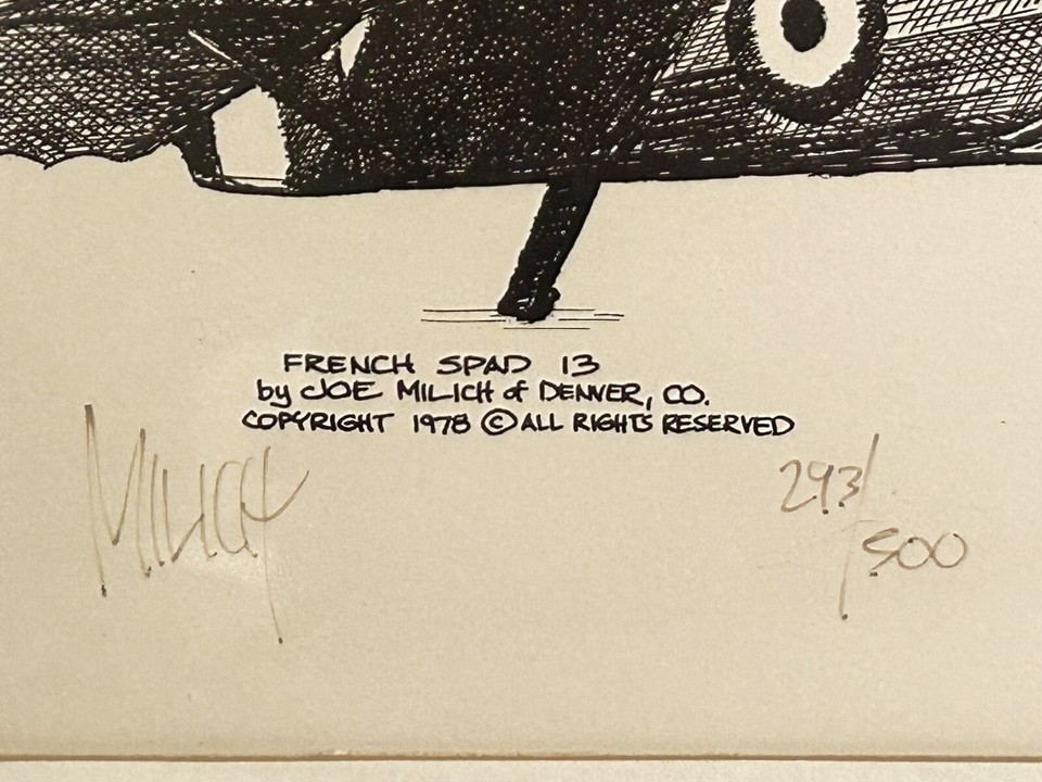 JOE MILICH FRENCH SPAD 13 AIRPLANE ART ETCHING SIGNED AND NUMBERED ...
