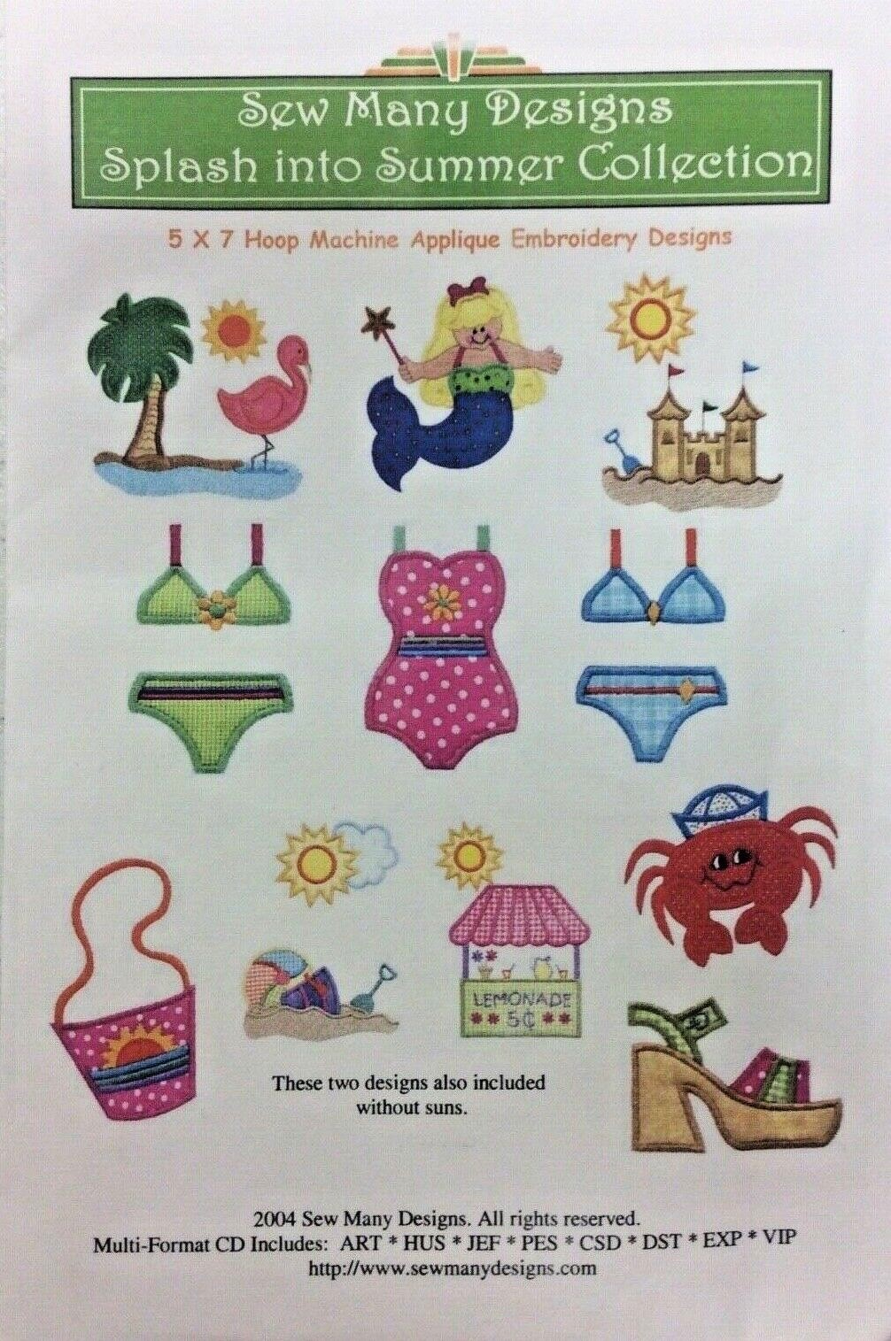 SEW MANY DESIGNS MACHNE EMBROIDERY -SPLASH INTO SUMMER 5 X7 COLLECTION ...