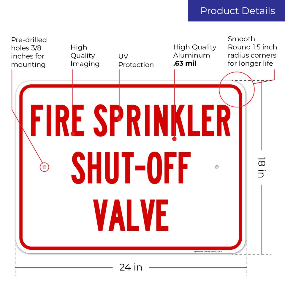 Fire Sprinkler Shut Off Valve Sign, 10x7 Rust Free Aluminum | eBay