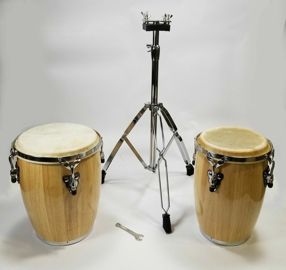 NATURAL CONGA DRUM SET - 9" and 10" inch HEADS + STAND | eBay