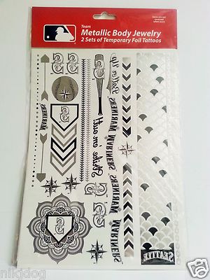 2 Full Sets Seattle Mariners Metallic Body MLB Temporary Tattoos Foil ...