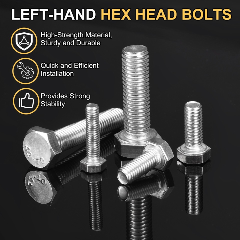 2Pcs M12-1.75 x 40mm Left Hand Hex Head Bolt, 304 Stainless Steel ...