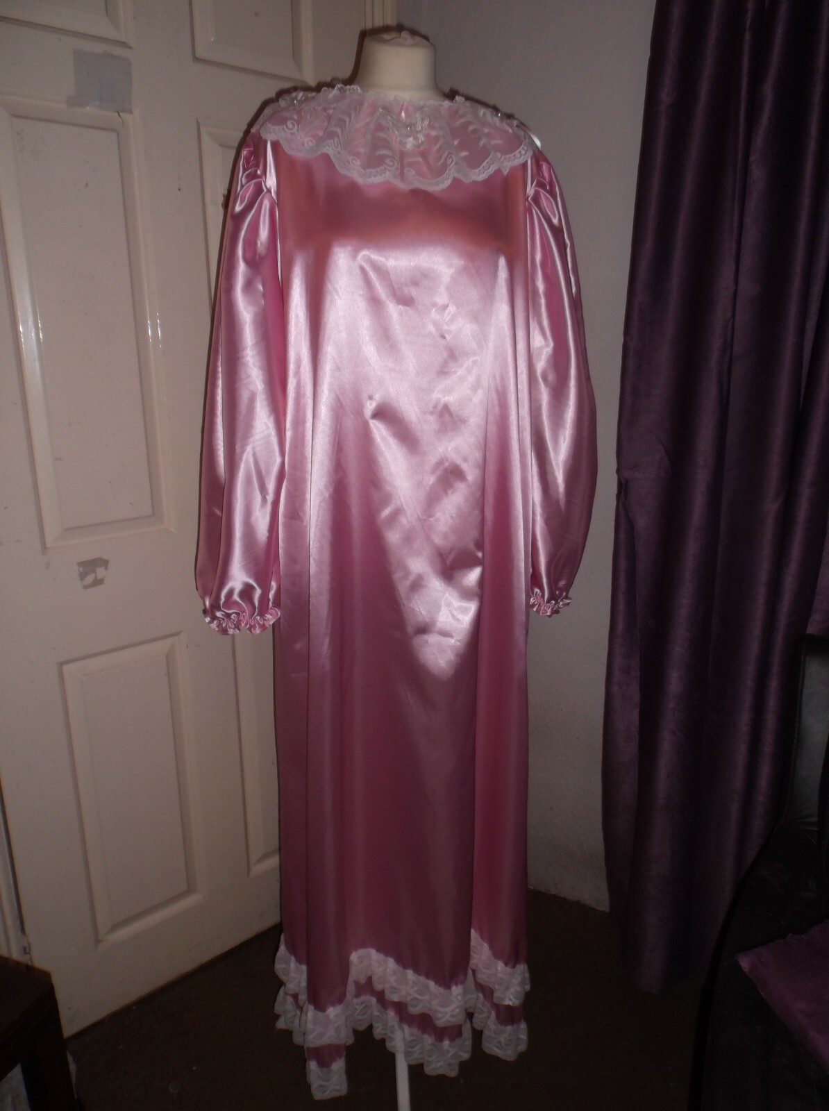 SISSY~MAIDS~ADULT BABY~UNISEX~TV/CD SATIN & LACE TRIM LONG NIGHTIE ...