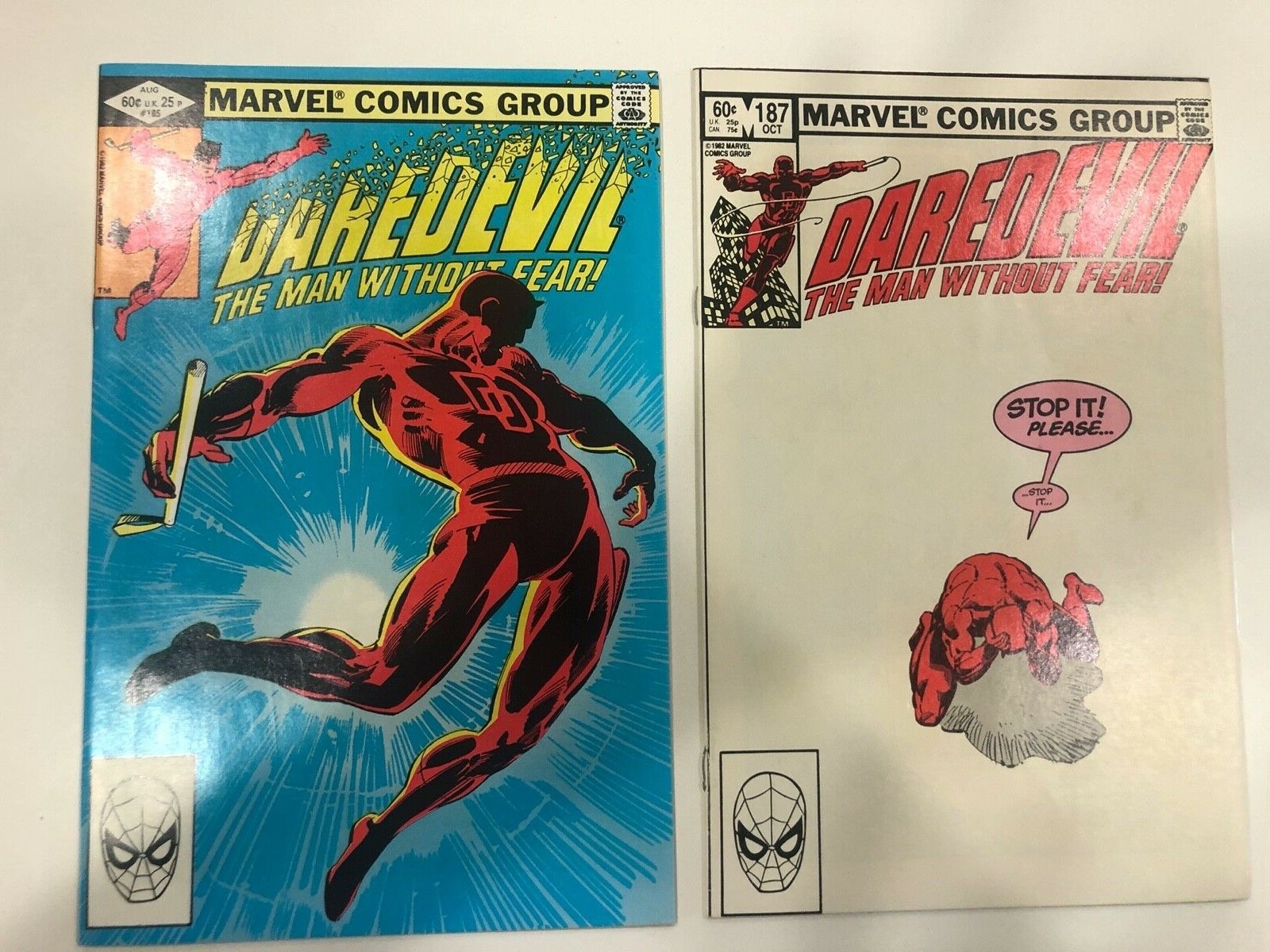 Lot OF DAREDEVIL #180, #183, #185, #187 FRANK MILLER, ELECTRA, PUNISHER ...