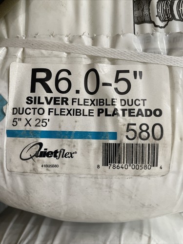 NEW Quietflex 5 in. x 25 ft. Insulated Flexible Duct R6 Silver Jacket 50206922149| eBay