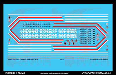 N Scale VRE Virginia Railway Express Blue/Silver Pullman Car Decal Set ...
