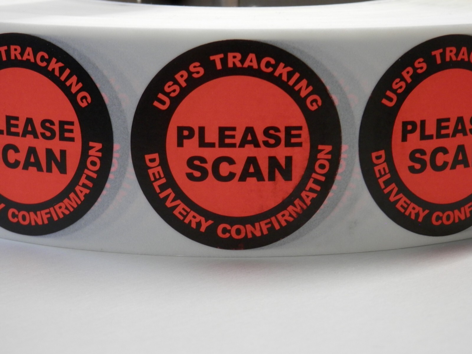 Please Scan Tracking Delivery Confirmation 1.5" circle label red fluor ...