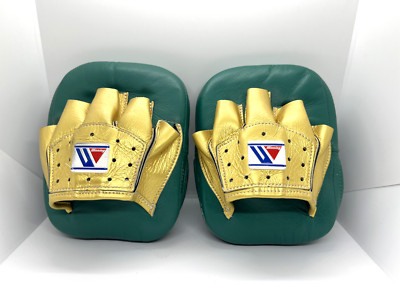 Winning Boxing Small Punching Mitts Green and Gold curved CO-CM-10 Used ...