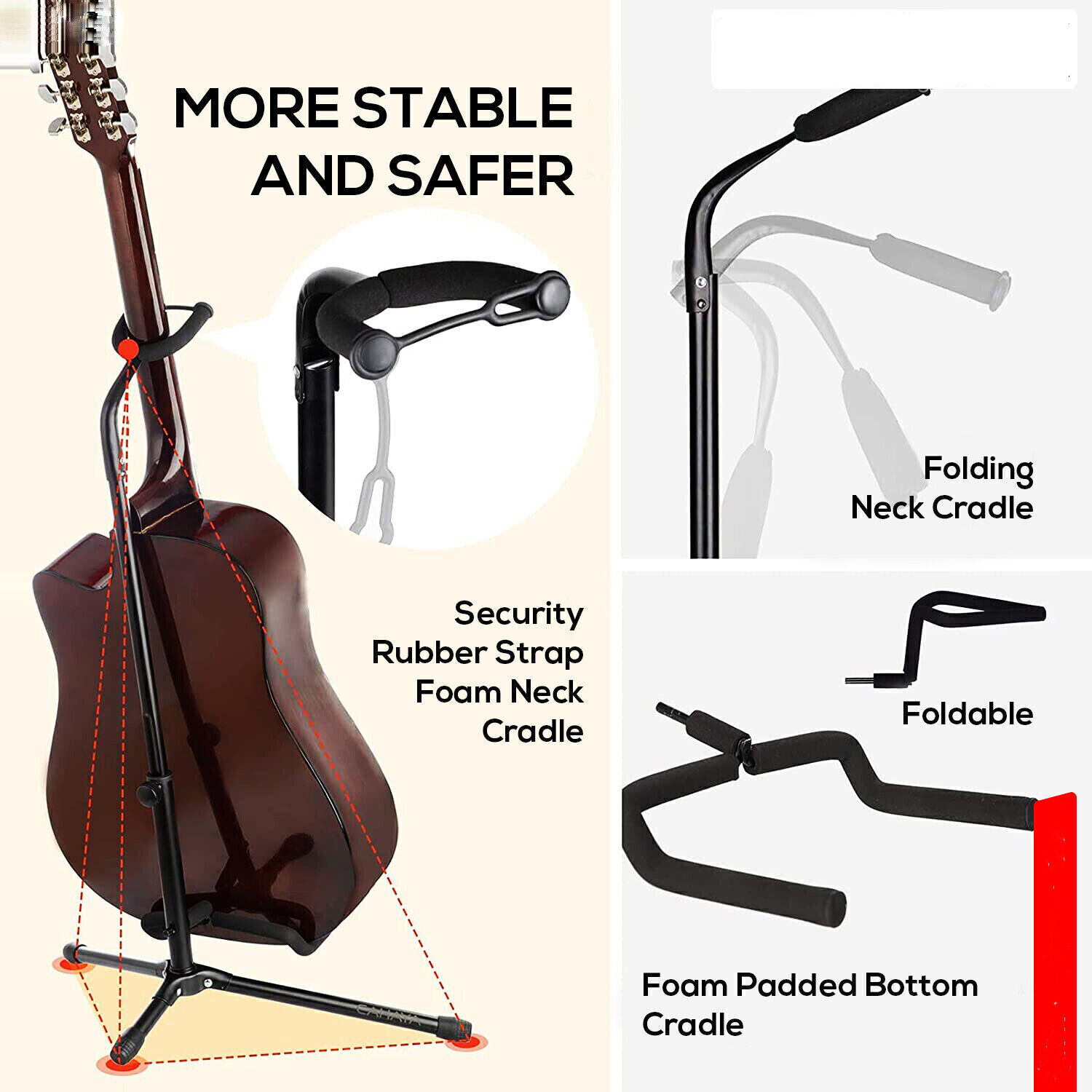 Guitar Stand Floor Adjustable Tripod Acoustic Electric Cello Upright ...