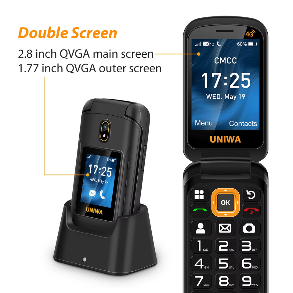 4G Flip Phone Dual Screen Big Push-Button Simple Mobile Phone for ...