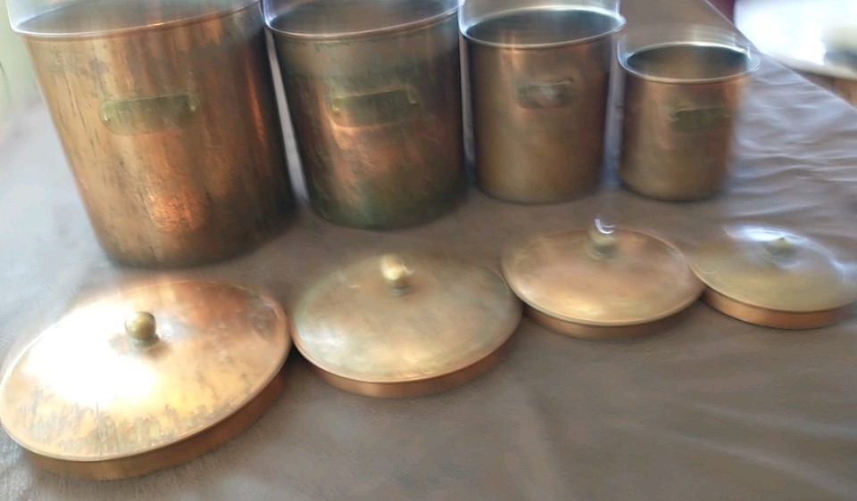 Copper and Brass Nesting Canisters Set of 4 with Lids Vintage Rustic ...
