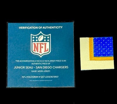 Junior Seau Game Worn Jersey Patch 2x2 Inch NFL Certified San Diego ...