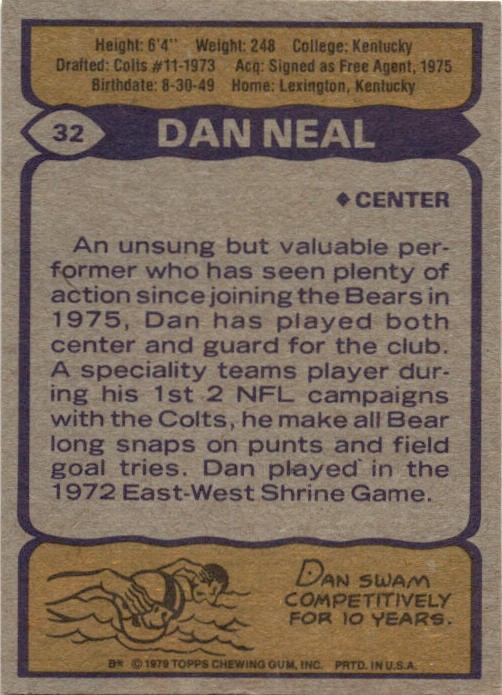 1979 Topps Dan Neal #32 Chicago Bears | eBay