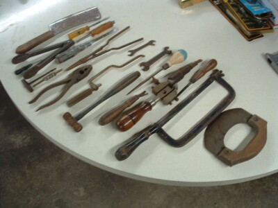 ASSORTMENT OF 21 ANTIQUE HAND TOOLS, SAWS, CUTTERS, PLIERS,HAMMERS ...