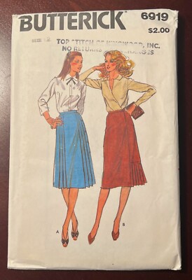 Vintage Butterick 6919 Misses Pleated Skirt w/ Side Buttons Pattern Sz ...