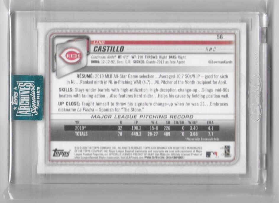 Luis Castillo 2024 Topps Archives Signature Series Auto Autograph /85 ...