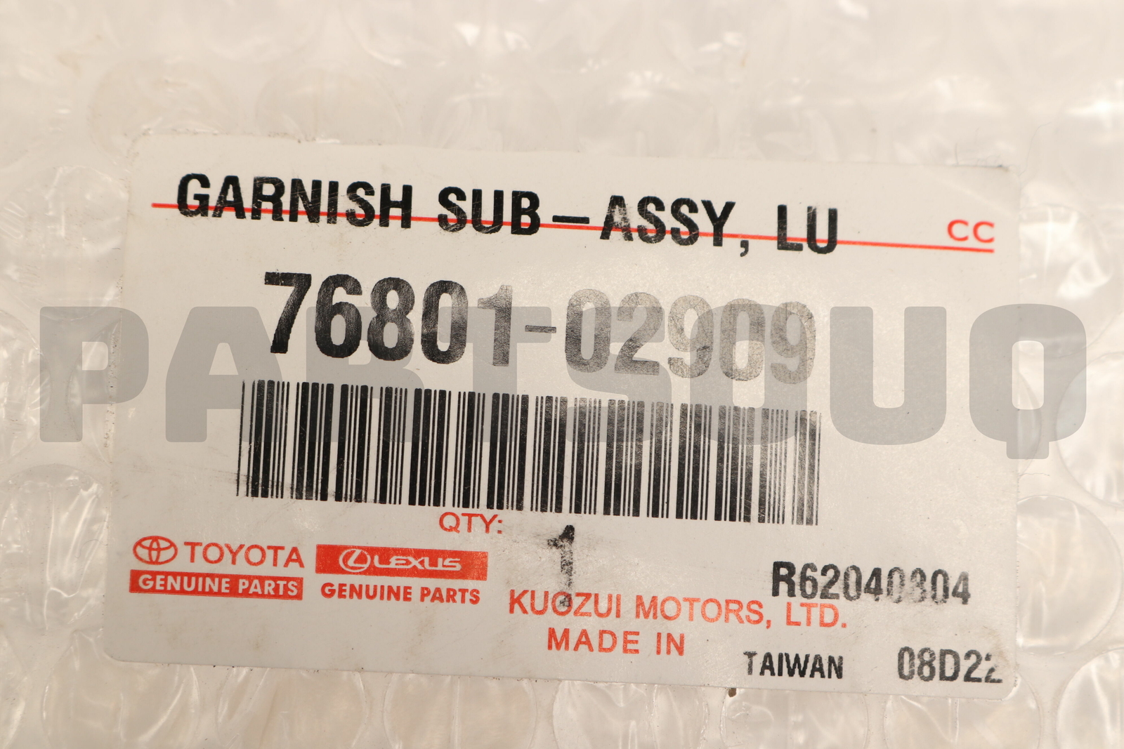 7680102909 Genuine Toyota GARNISH S/A BACK DO 76801-02909 | eBay