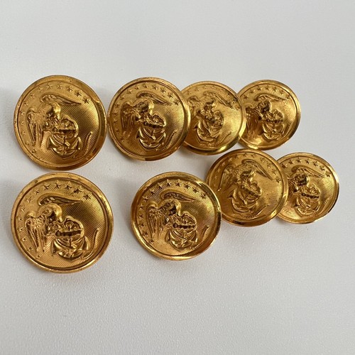 8 Waterbury Button #0011 USMC Military Eagle & Anchor Brass .75” Gold ...