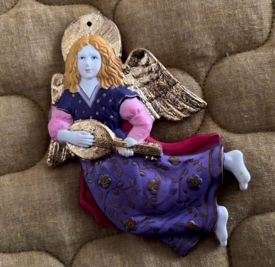 Vintage Ceramic Angel Christmas Ornaments w/ Musical Instruments, Hand ...