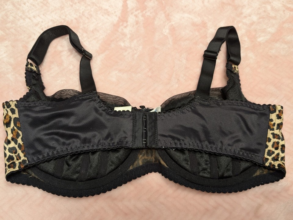 VINTAGE BETTIE PAGE SECRETS IN LACE BLACK LEOPARD SATIN PLUNGE UW BRA ...