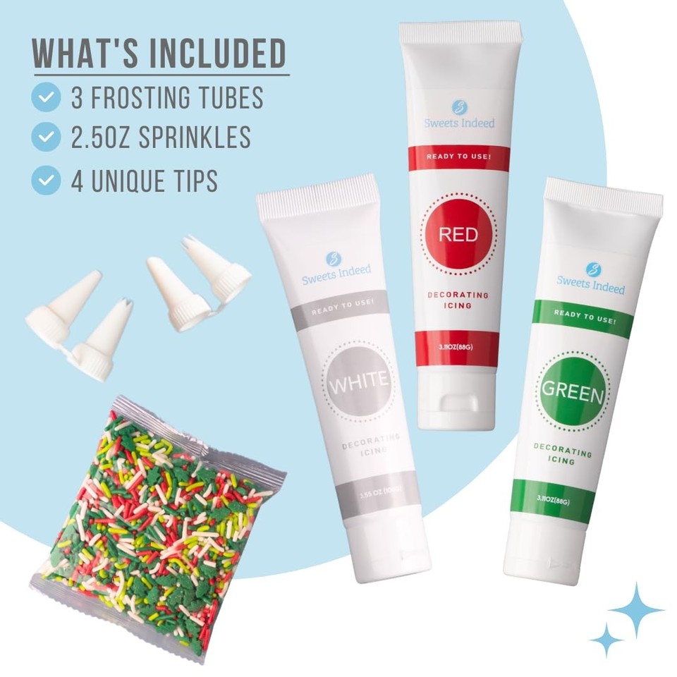Christmas Cookie Decorating Kit , 3 Frosting Tubes, 4 Decorating Tips ...