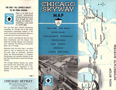 Chicago Skyway 1962 To and from Map Local Area Entrance-Exits Street ...