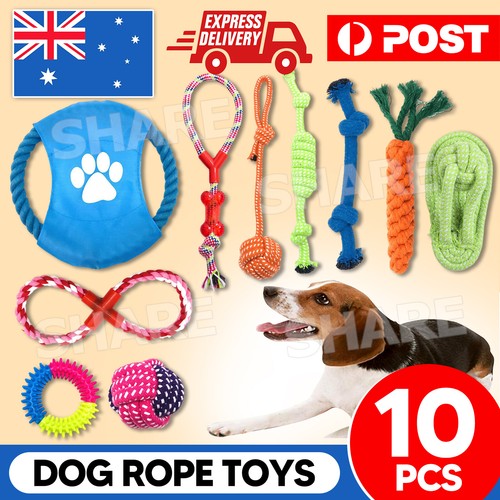 10PC Dog Braided Rope Toys Pet Puppy Chew Bite Toy Gift Tough Cotton ...