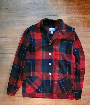 Vintage 70s Pendleton Womens Wool Jacket Large Plaid Coat Shell Buttons ...