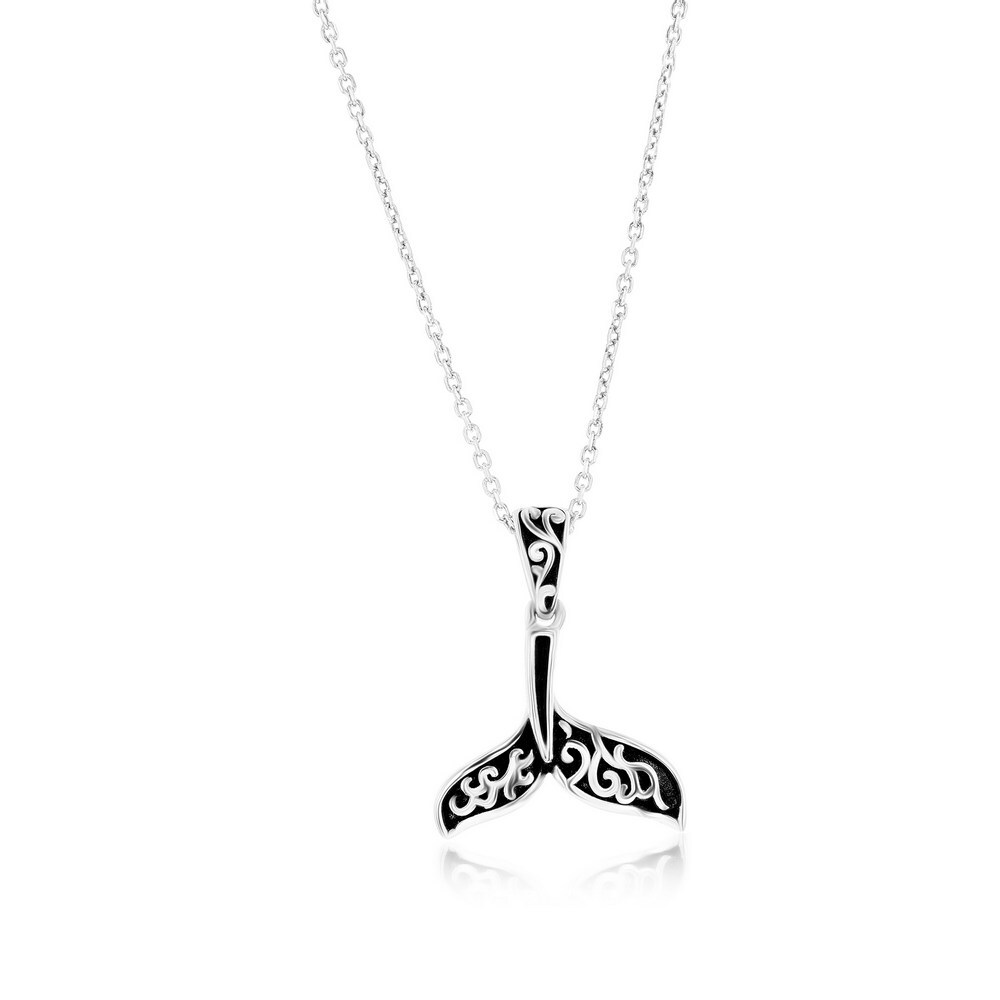 Sterling Silver Oxidized Whale Tale Pendant w/Chain | eBay