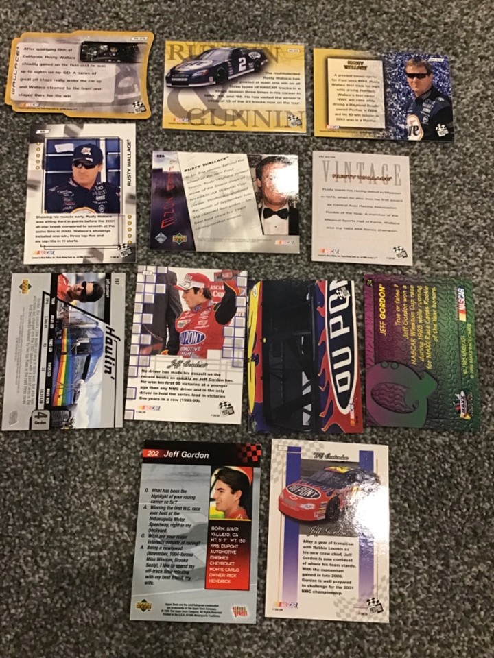 TWELVE (12) Vintage NASCAR Trading Cards Lot Jeff Gordon Rusty Wallace ...