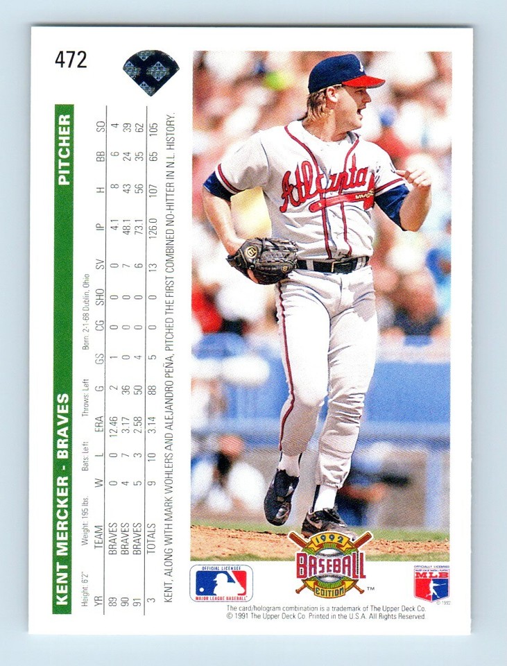 1992 Upper Deck Kent Mercker Atlanta Braves #472 | eBay