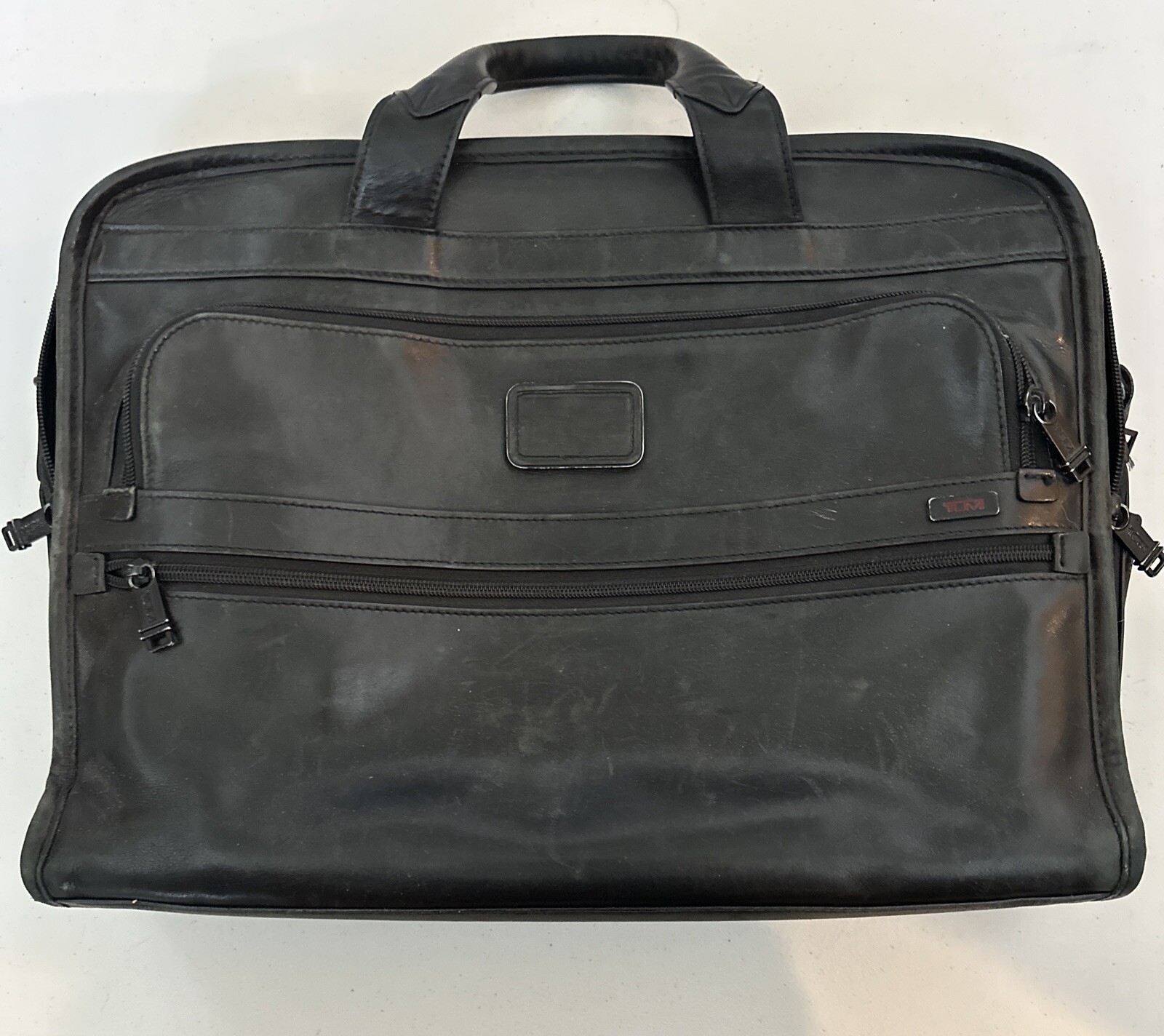 TUMI Slim Black Leather Briefcase Laptop Case w/ Luggage Slot 96111DH | eBay